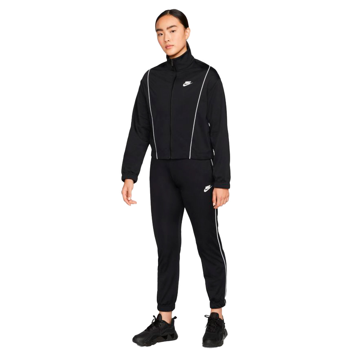 Chándal Nike Sportswear Essentials Pique Fitted Mujer Black-White ...
