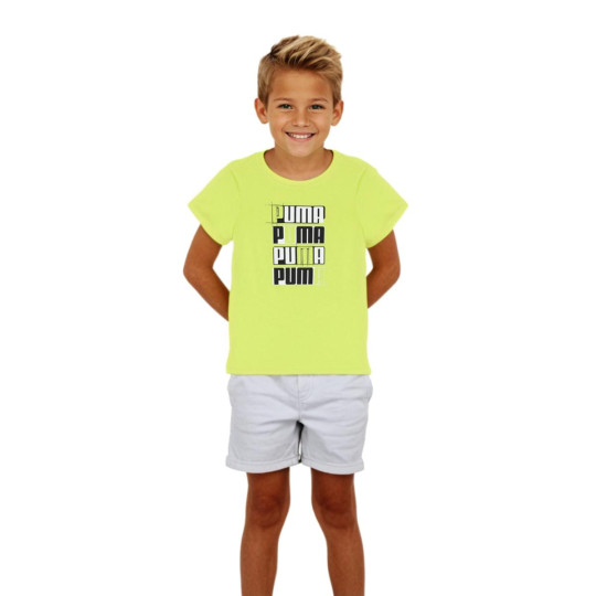 Camiseta Puma Essentials + Logo Lab Niño Black-Lime Sheen-Silver Mist ...