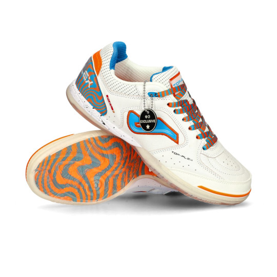 Futsal Shoes Joma Top Flex Exclusive Blanco Azul Naranja - Fútbol Emotion
