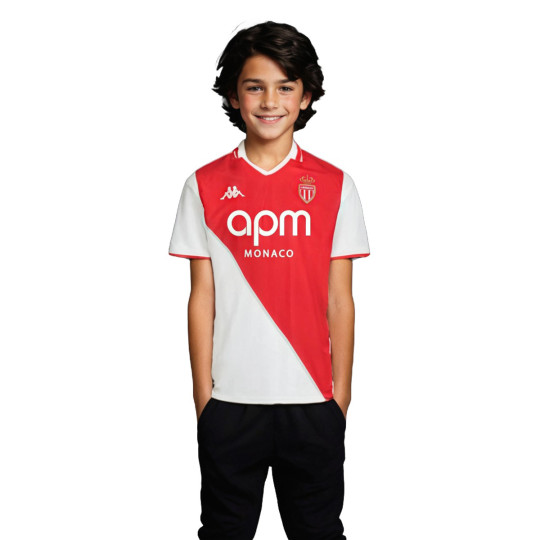 Jersey Kappa Kids Home Kit AS Monaco 2024-2025 White-Red - Fútbol Emotion