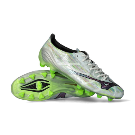 Bota de fútbol Mizuno MIzuno Alpha II Elite FG White-Silver Iridiscent-Black - Fútbol Emotion